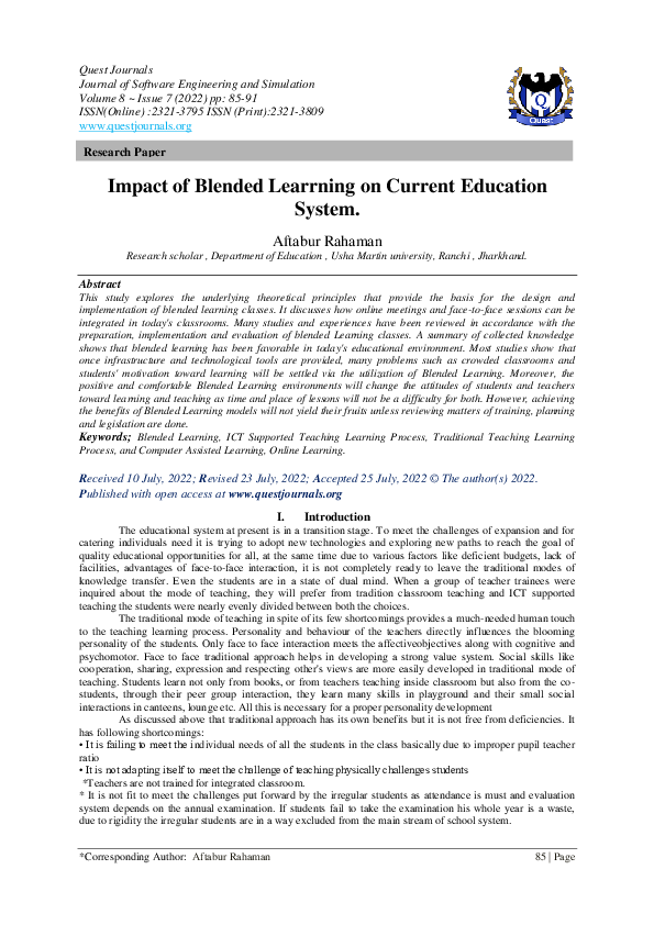 (PDF) Impact of Blended Learrning on Current Education System