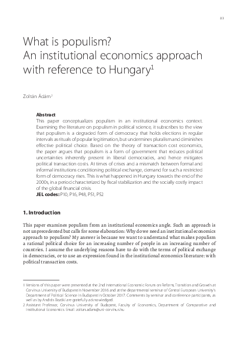 (PDF) What is populism? An institutional economics approach with ...