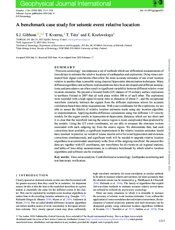 (PDF) A benchmark case study for seismic event relative location ...