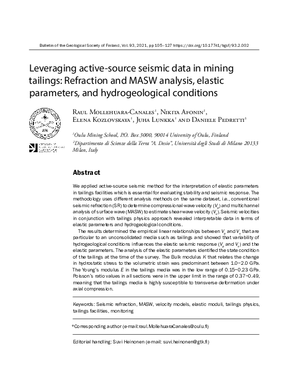 (PDF) Leveraging active-source seismic data in mining tailings: Refraction and MASW analysis ...