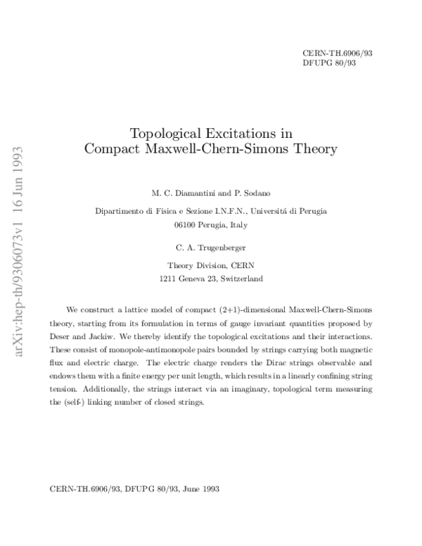 (PDF) Topological excitations in compact Maxwell-Chern-Simons theory