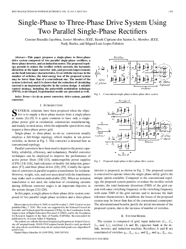 (PDF) Single-Phase to Three-Phase Drive System Using Two Parallel ...