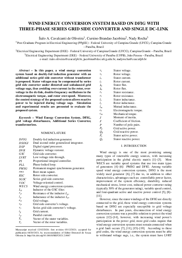 Pdf Wind Energy Conversion System Based On Dfig With Three Phase