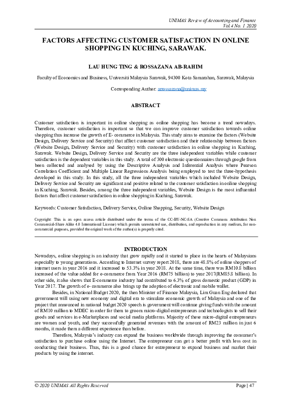 (DOC) Factors Affecting Customer Satisfaction in Online Shopping in Kuching, Sarawak