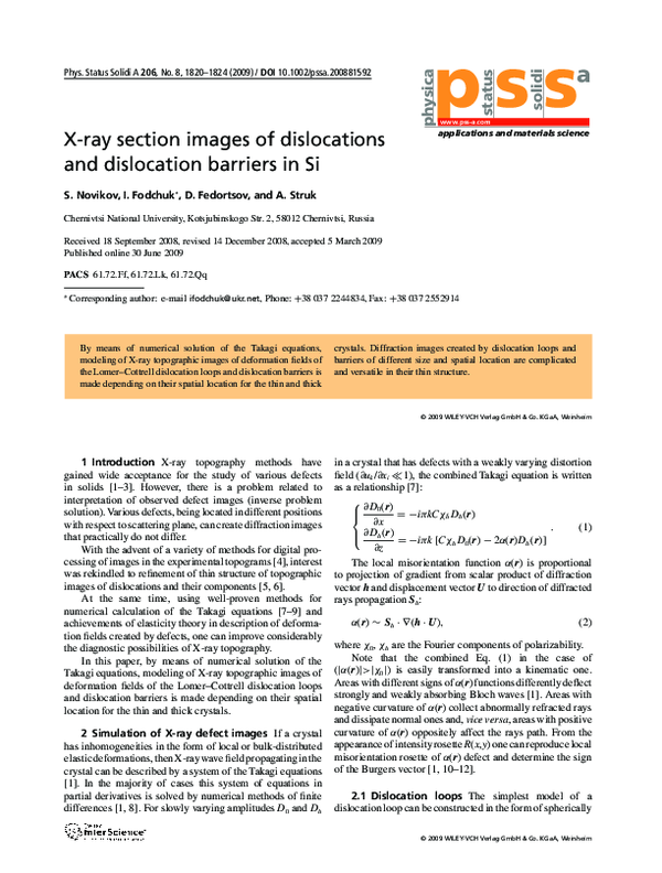 (PDF) X-ray section images of dislocations and dislocation barriers in Si