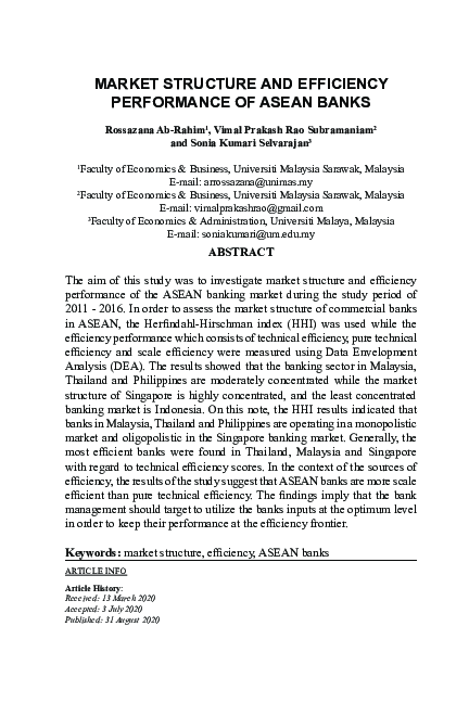 (PDF) Market Structure and Efficiency Performance of ASEAN Banks