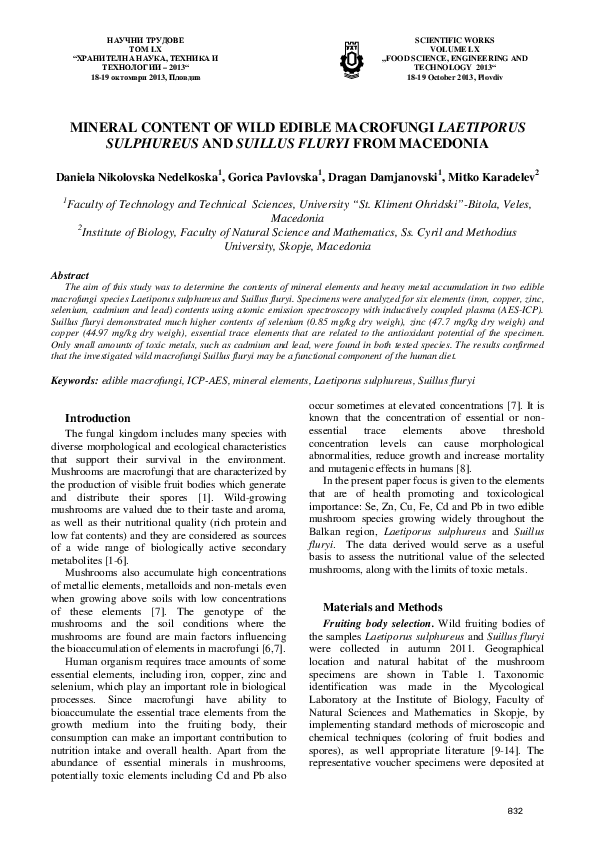 (PDF) Mineral Content of Wild Edible Macrofungi Laetiporus Sulphureus ...
