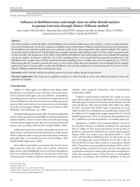 (PDF) Influence of distillation time and sample mass on sulfur dioxide ...