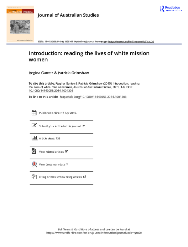 (PDF) Introduction: reading the lives of white mission women (PDF) Introduction: reading the lives of white mission women