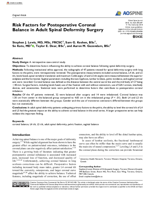 (PDF) Risk Factors for Postoperative Coronal Balance in Adult Spinal ...