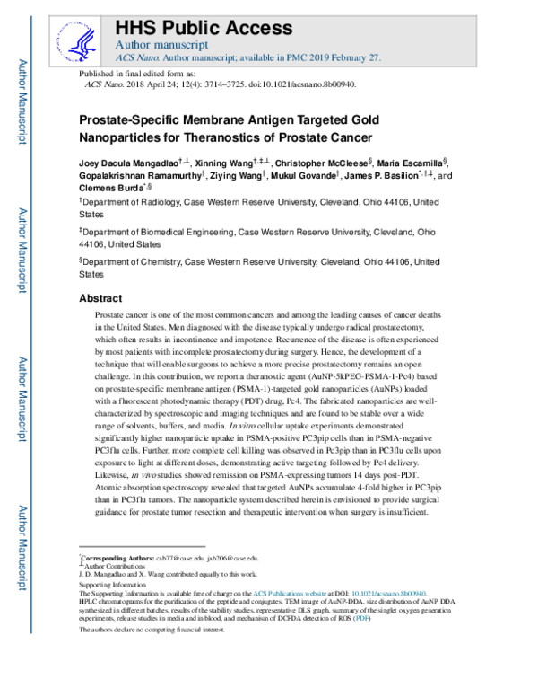 (PDF) Prostate-Specific Membrane Antigen Targeted Gold Nanoparticles ...