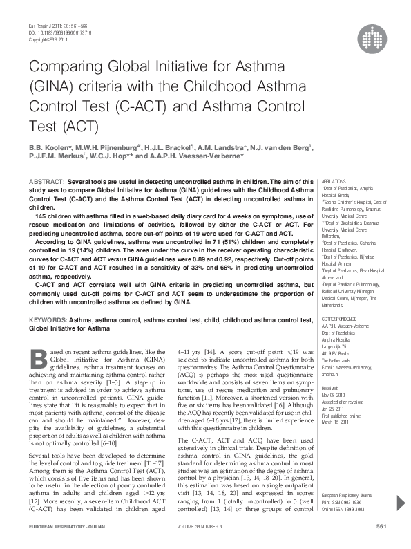 (PDF) Comparing Global Initiative for Asthma (GINA) criteria with the ...