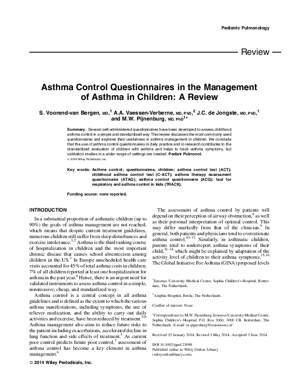 (PDF) Asthma control questionnaires in the management of asthma in children: A review