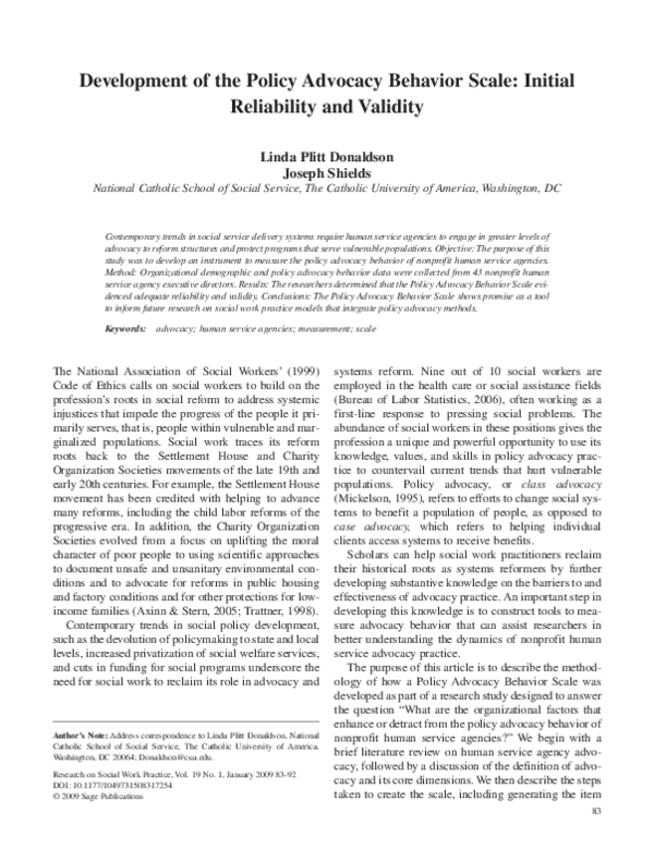 (PDF) Development of the Policy Advocacy Behavior Scale: Initial Reliability and Validity