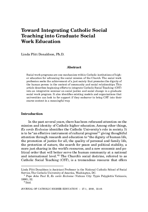 (PDF) Toward Integrating Catholic Social Teaching into Graduate Social ...