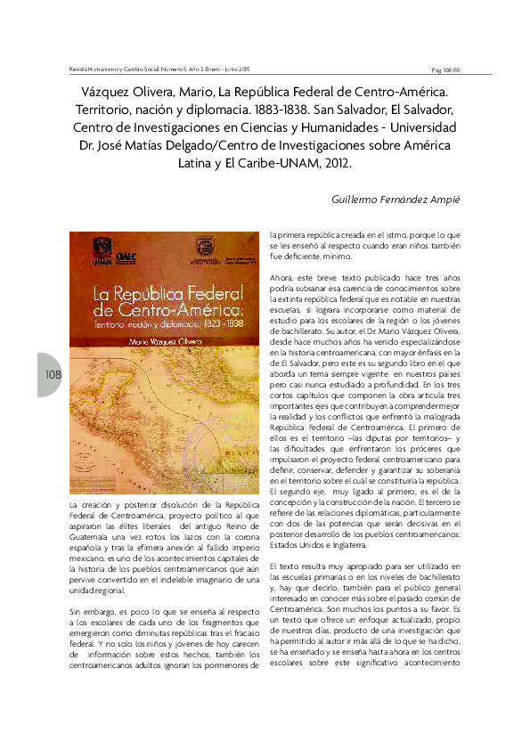 (PDF) La República Federal de Centro-América. Territorio, nación y ...