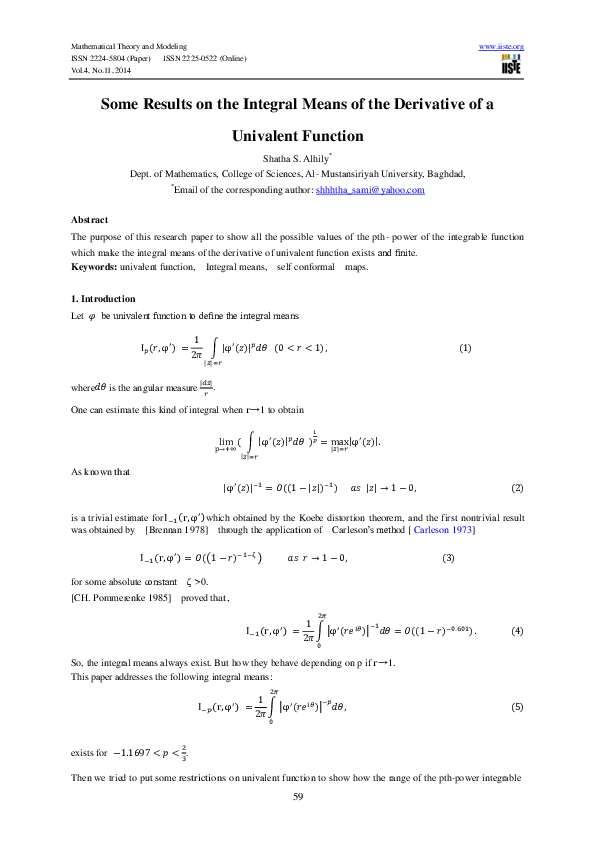 Pdf Some Results On The Integral Means Of The Derivative Of A