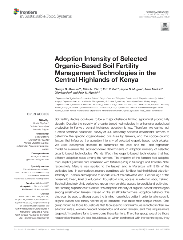 (PDF) Adoption Intensity of Selected Organic-Based Soil Fertility Management Technologies in the ...