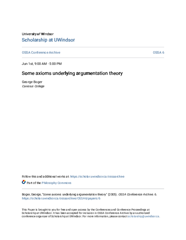 (PDF) Some axioms underlying argumentation theory