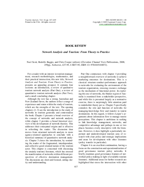 (PDF) Network Analysis and Tourism: From Theory to Practice