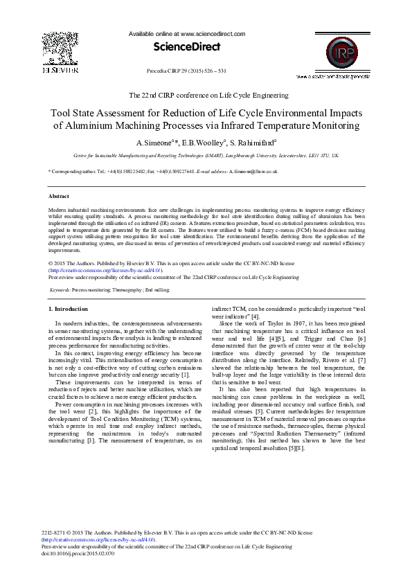 (PDF) Tool State Assessment for Reduction of Life Cycle Environmental Impacts of Aluminium ...
