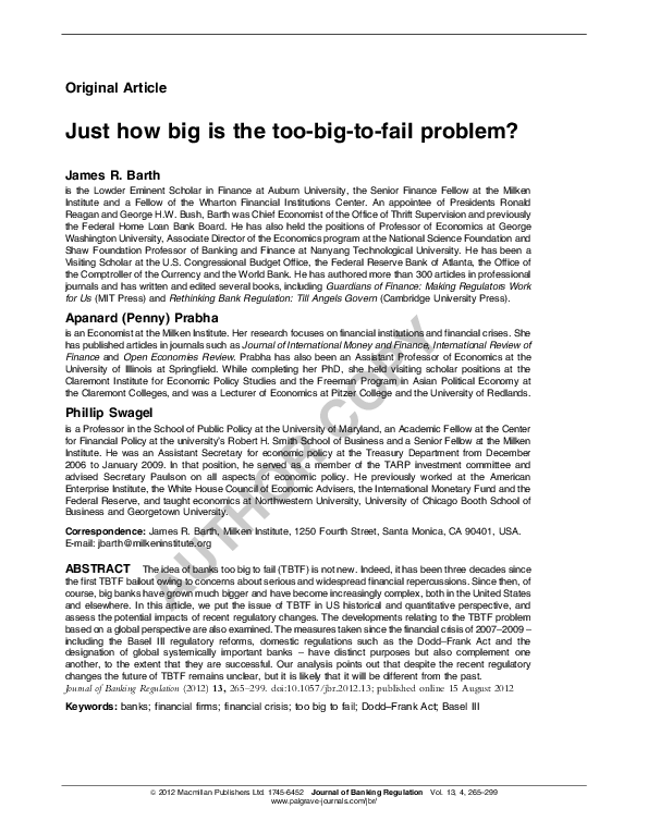 (PDF) Just how big is the too-big-to-fail problem?