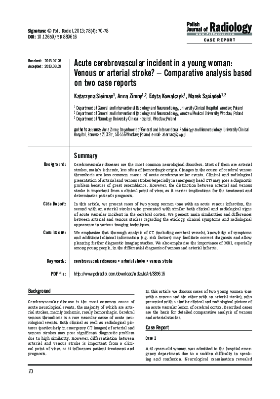 (PDF) Acute cerebrovascular incident in a young woman: Venous or ...