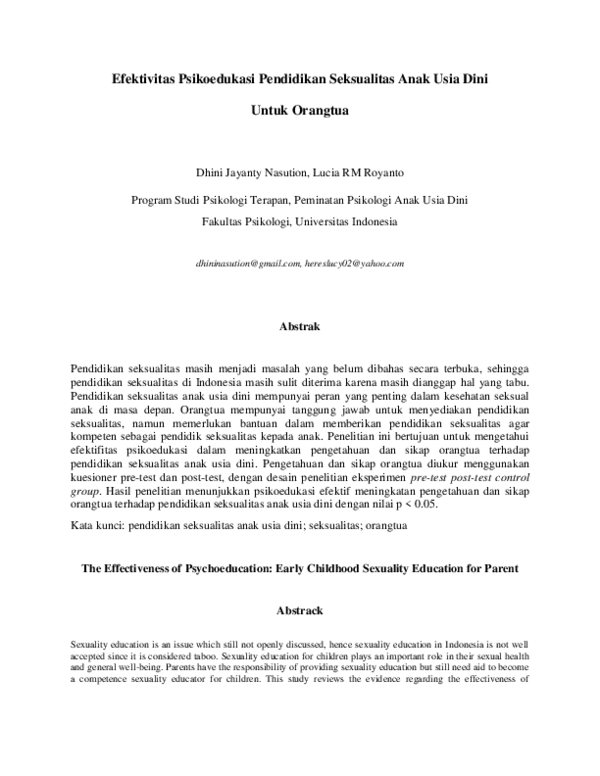 (PDF) Efektivitas Psikoedukasi Pendidikan Seksualitas Anak Usia Dini