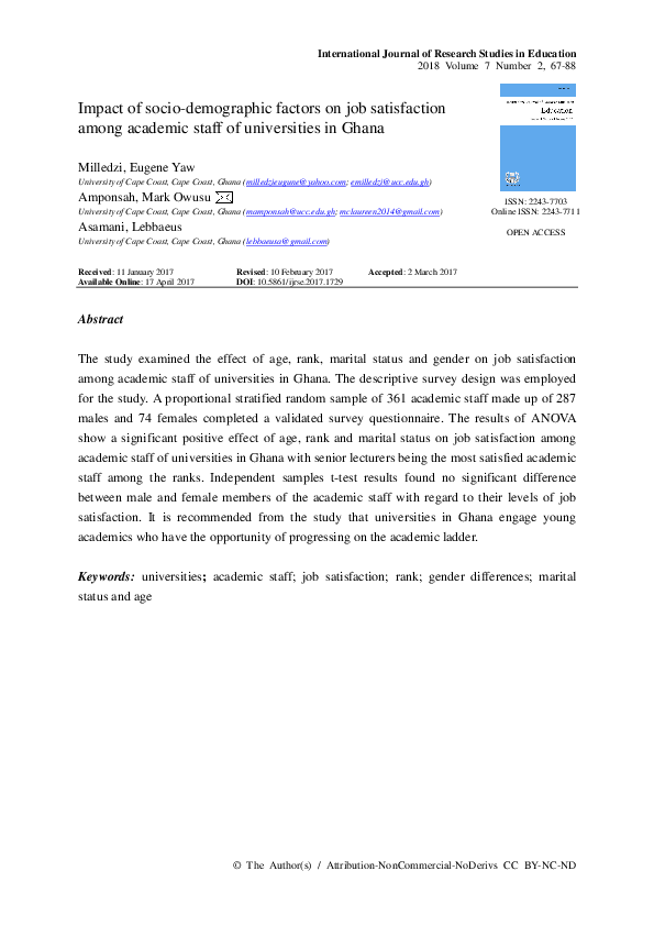 Pdf Impact Of Socio Demographic Factors On Job Satisfaction Among