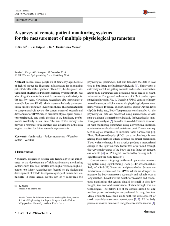 (PDF) A survey of remote patient monitoring systems for the measurement ...