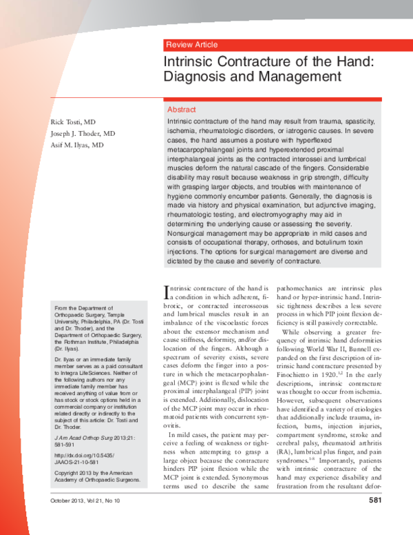 (PDF) Intrinsic Contracture of the Hand: Diagnosis and Management