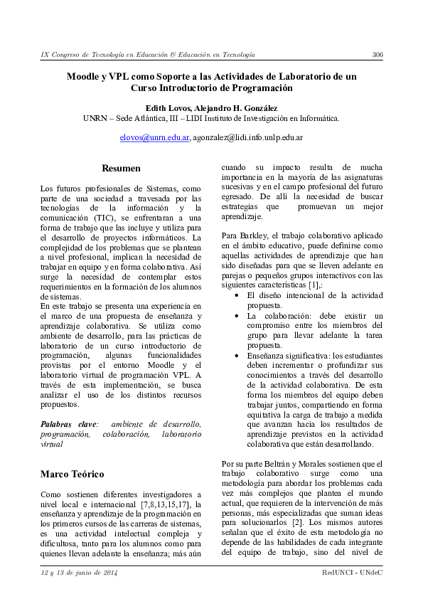 (PDF) Moodle y VPL como Soporte a las Actividades de Laboratorio de un Curso Introductorio de ...