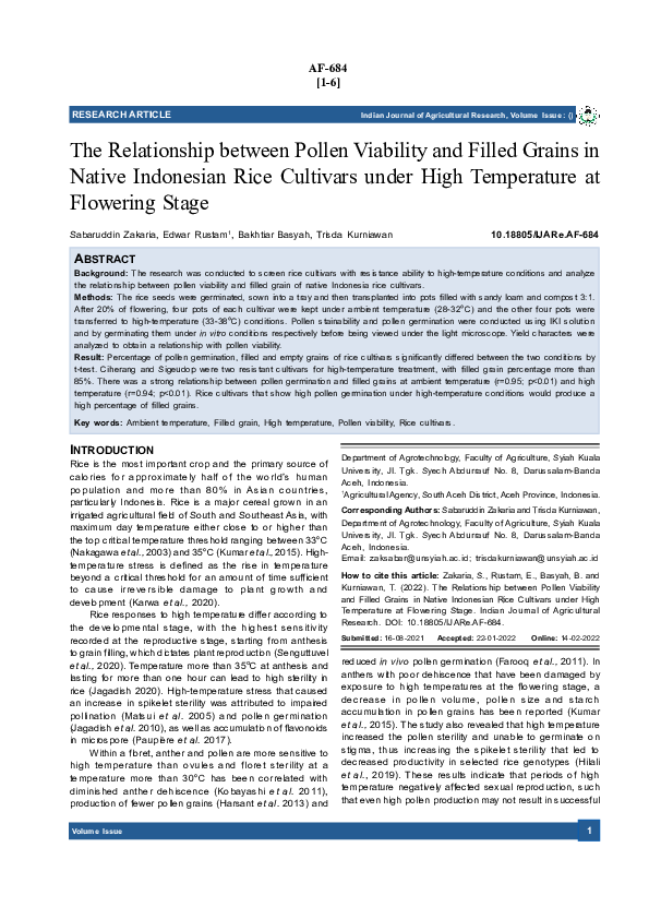 (PDF) The Relationship between Pollen Viability and Filled Grains in ...