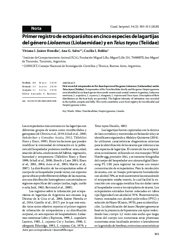 (PDF) Primer registro de ectoparásitos en cinco especies de lagartijas ...