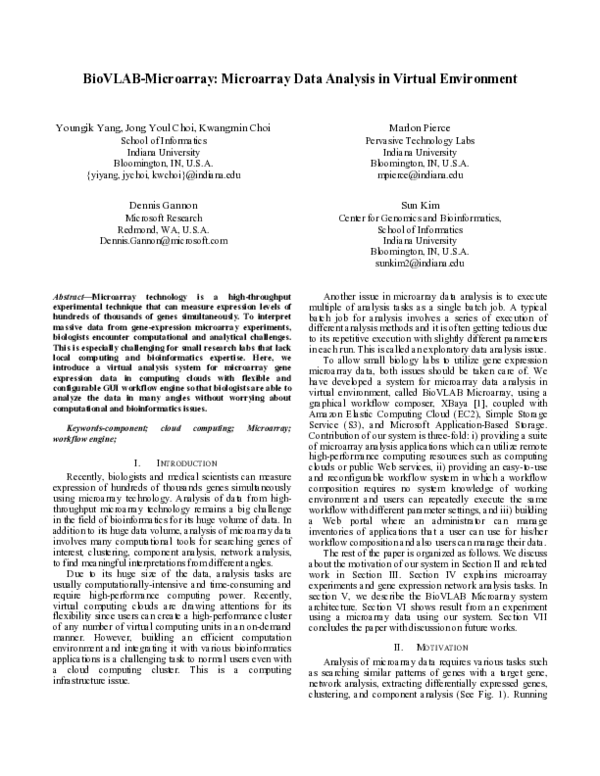 Pdf Biovlab Microarray Microarray Data Analysis In Virtual Environment