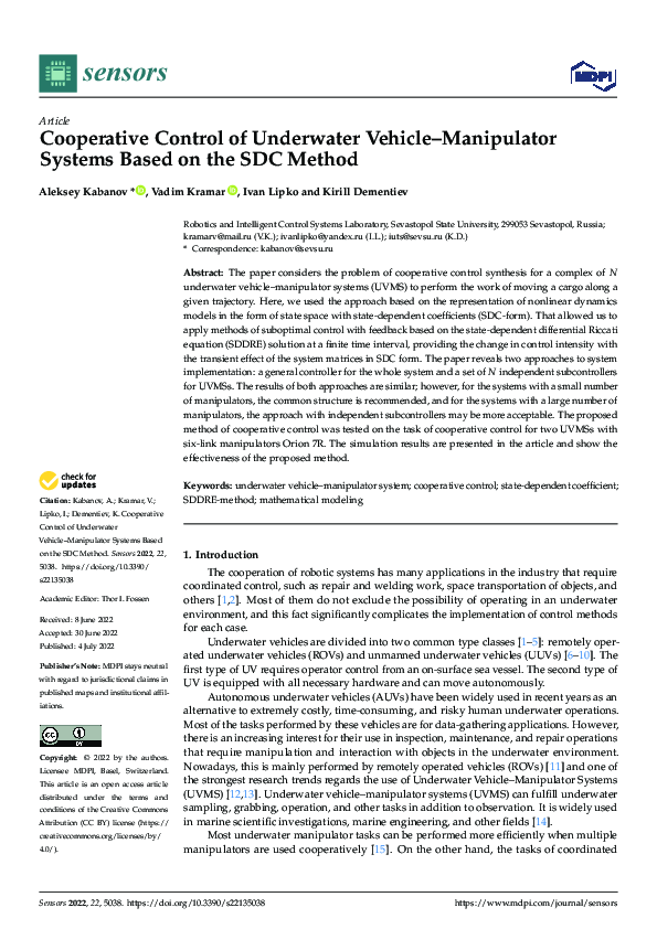 (PDF) Cooperative Control for Underwater Manipulators