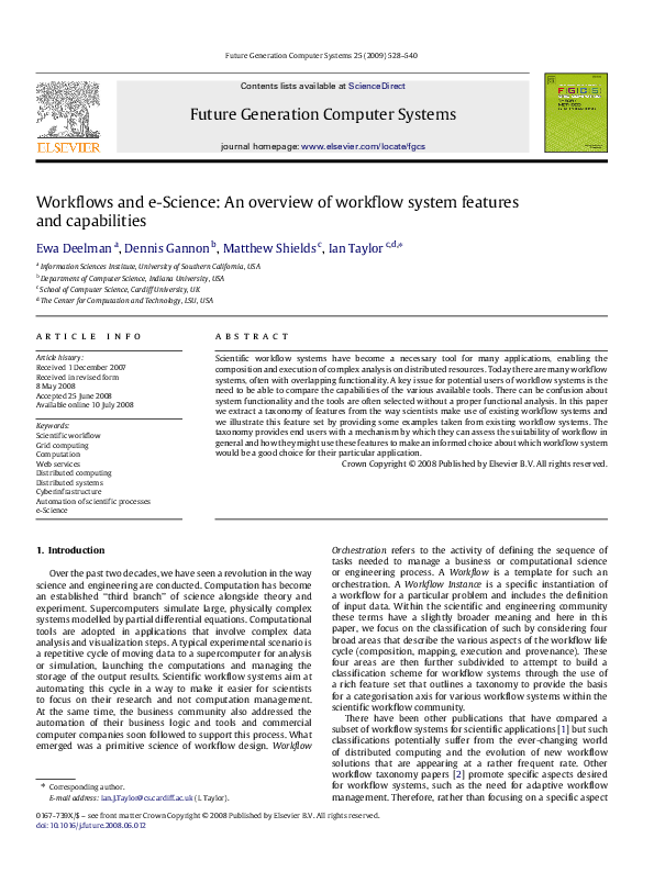 Pdf Workflows And E Science An Overview Of Workflow System Features