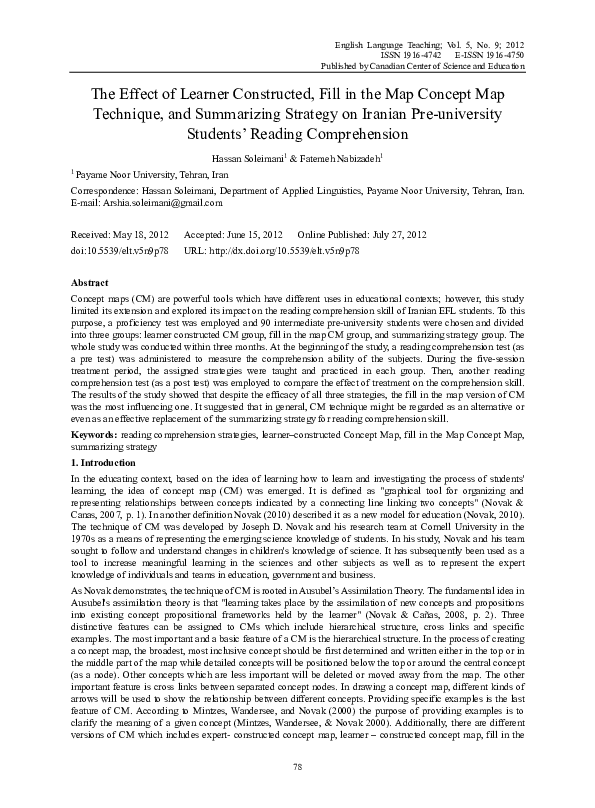 (PDF) The Effect of Learner Constructed, Fill in the Map Concept Map Technique, and Summarizing ...