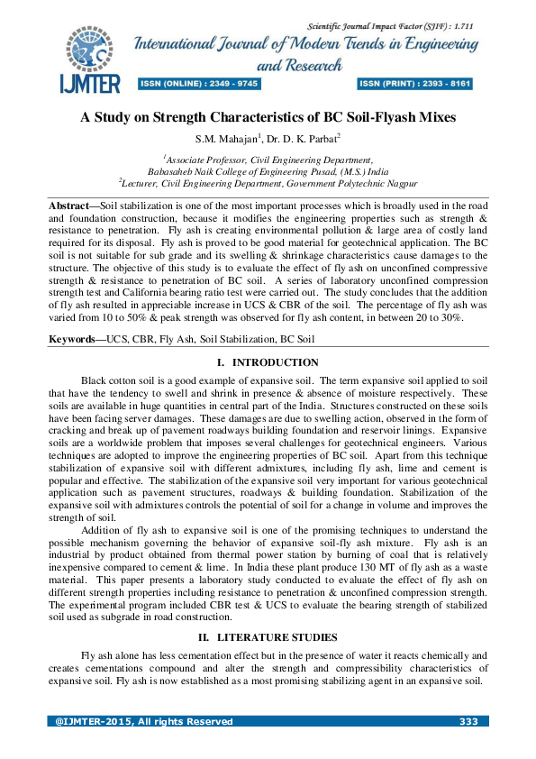 (PDF) A Study on Strength Characteristics of BC Soil-Flyash Mixes