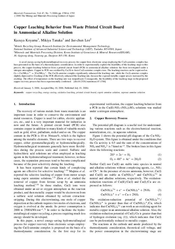 (PDF) Copper Leaching Behavior from Waste Printed Circuit Board in ...