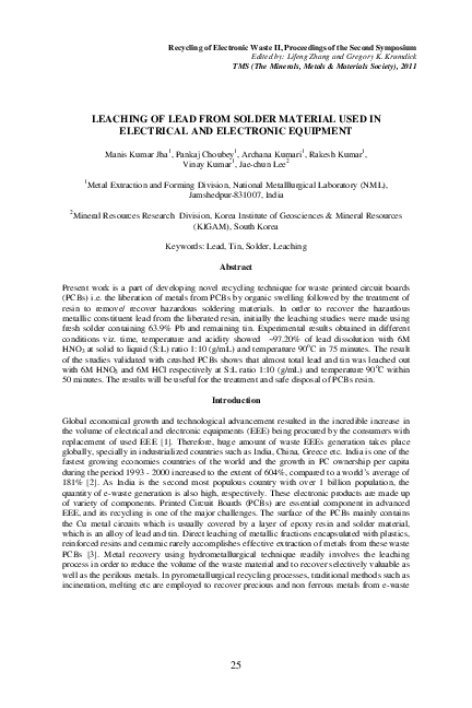 (PDF) Leaching of Lead from Solder Material Used in Electrical and ...