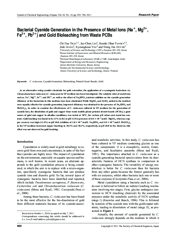 Pdf Bacterial Cyanide Generation In The Presence Of Metal Ions Na Mg2 Fe2 Pb2 And