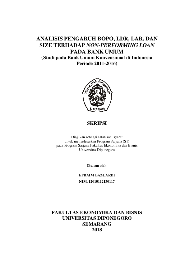 (PDF) ANALISIS PENGARUH BOPO, LDR, LAR, DAN SIZE TERHADAP NON-PERFORMING LOAN PADA BANK UMUM ...