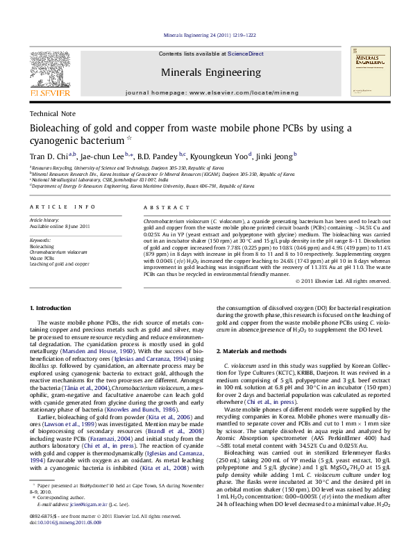 (PDF) Bioleaching of gold and copper from waste mobile phone PCBs by ...