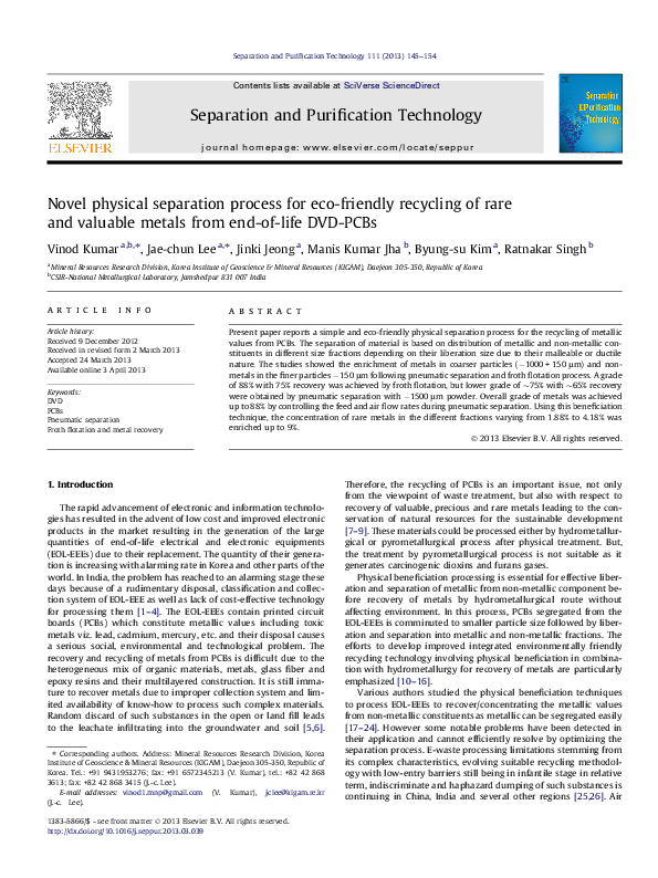 (PDF) Novel physical separation process for eco-friendly recycling of ...