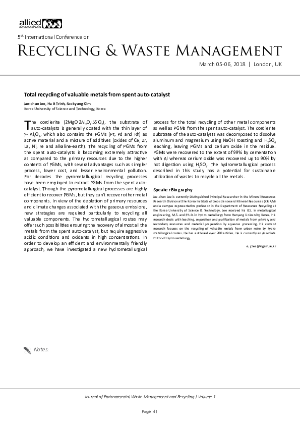 (PDF) Recycling & Waste Management Total recycling of valuable metals ...