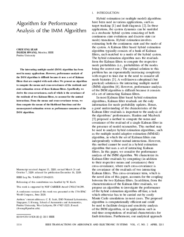 Pdf Algorithm For Performance Analysis Of The Imm Algorithm 6140