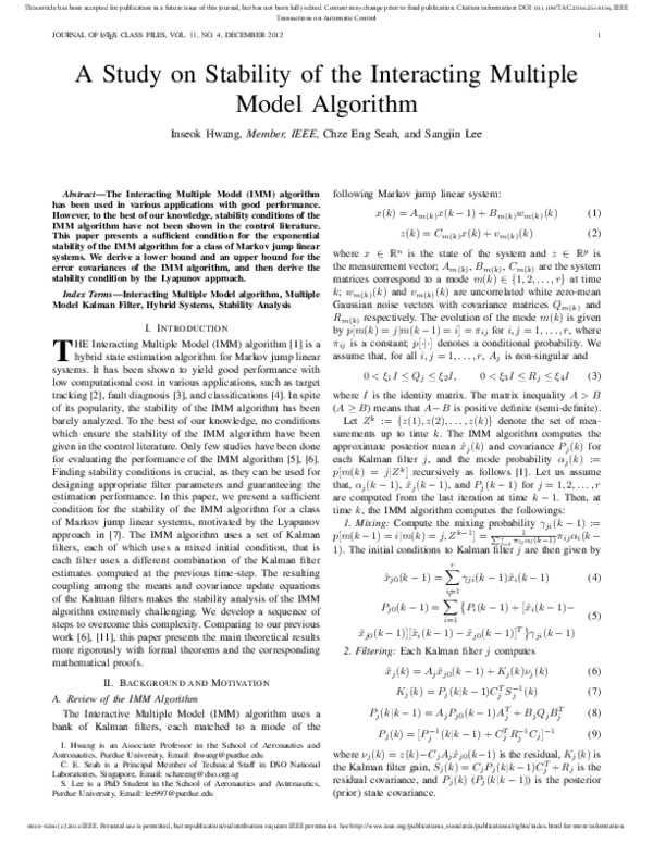 (PDF) A Study on Stability of the Interacting Multiple Model Algorithm