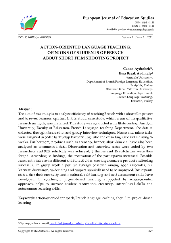 (PDF) Action-Oriented Language Teaching: Opinions of Students of French ...