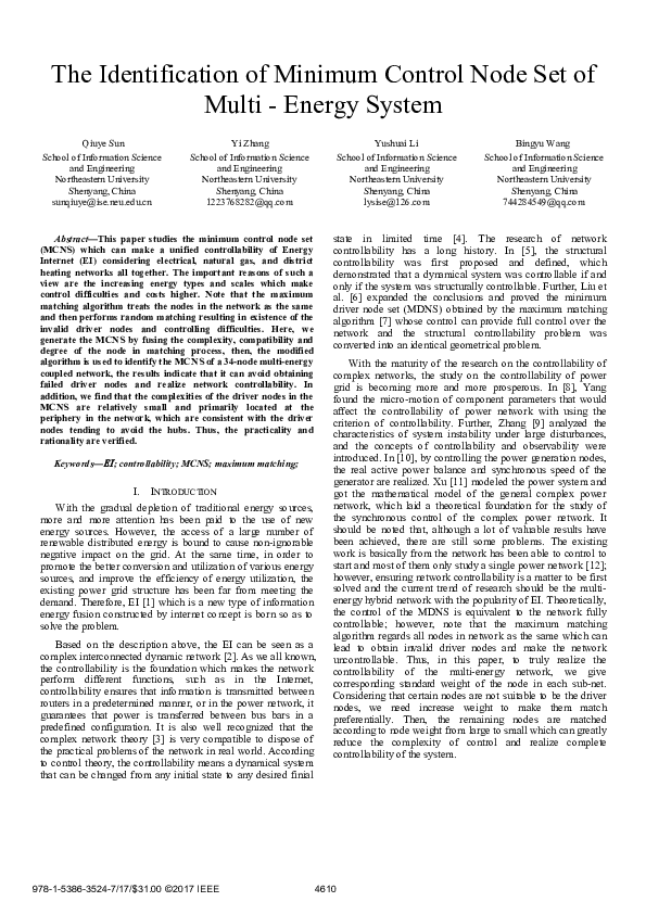 (PDF) The Identification of Minimum Control Node Set of Multi -Energy ...